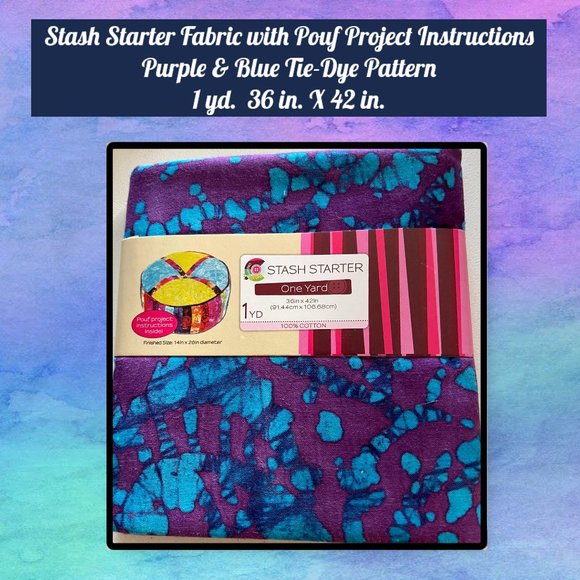 Office | 215 Purple Blue Tiedye 1 Yd Stash Starter Fabric With Pouf ...